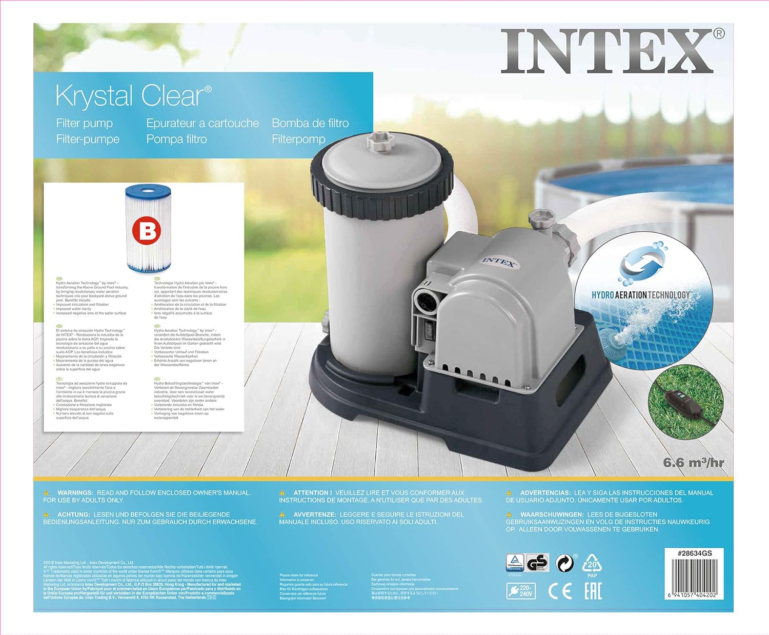 Pompe filtrante Cartouche Intex avec Interrupteur différentiel 7.2 m³/h ...